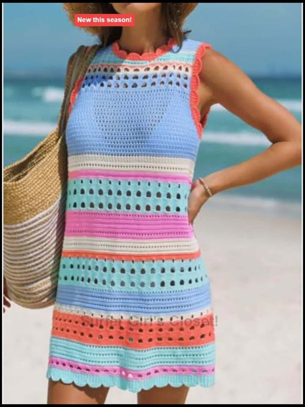 Swim | Crochet Swim Cover Up Sleeveless Loose Mesh Knit Beach Dress ...